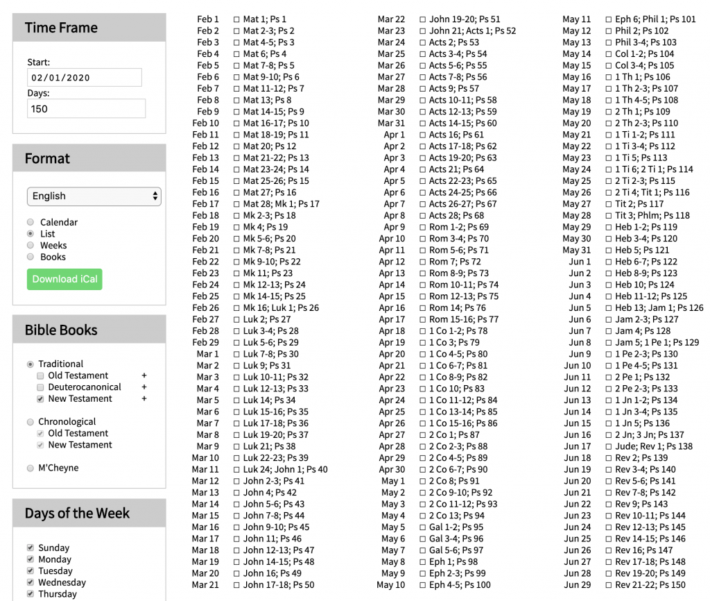Bible Reading Plan Generator John Dyer Bible Reading Plan Generator John Dyer
